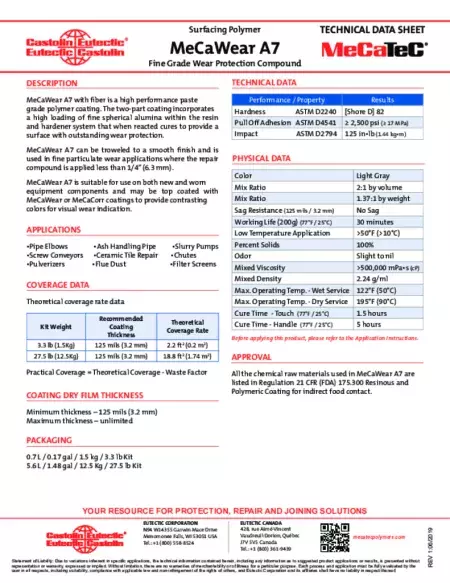 Technical Data Sheet MeCaTeC MeCaWear A7 | Castolin Eutectic